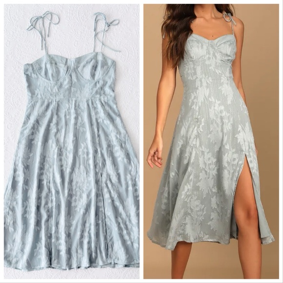 Lulus Dresses Nwot Lulus Loveliest Looks Dusty Blue Floral Jacquard